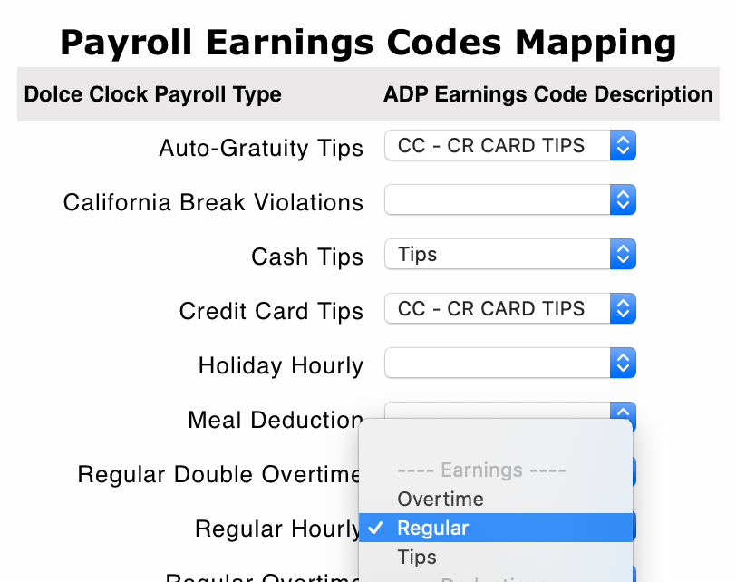 Mapping Payroll Departments and Earnings Codes | Dolce Software ...