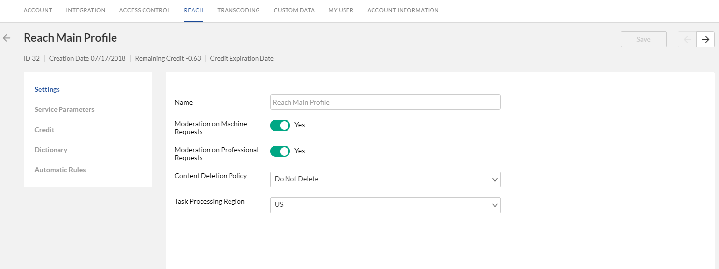 Reach Profiles and Services | Kaltura Knowledge Center