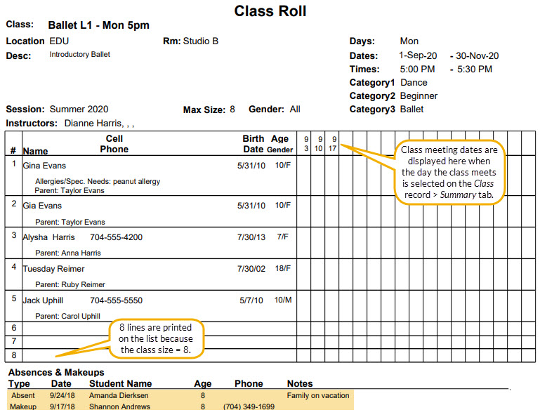 Class Rolls Report | Jackrabbit Help Center