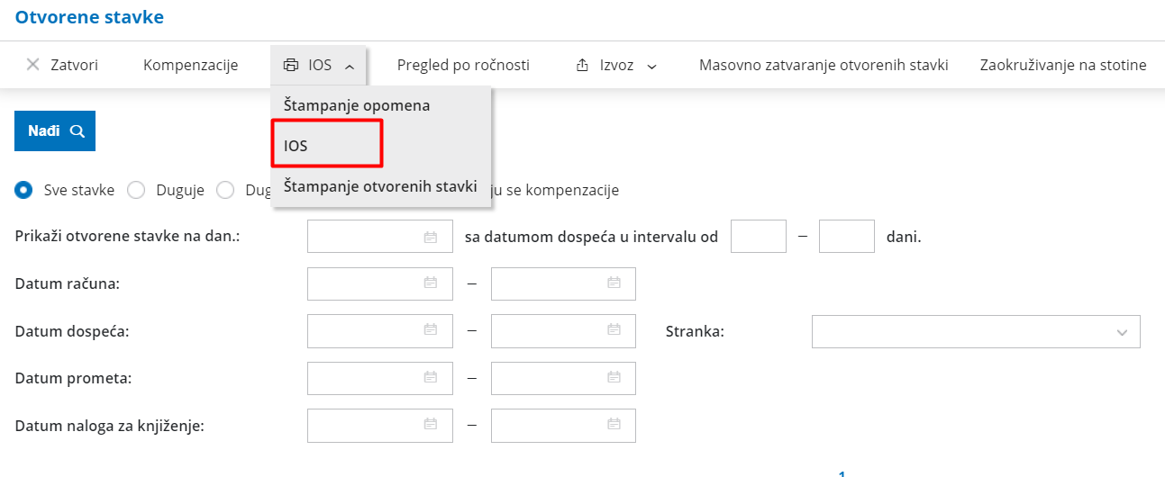 Štampanje IOS obrazaca (Izvod otvorenih stavki) | Minimax RS