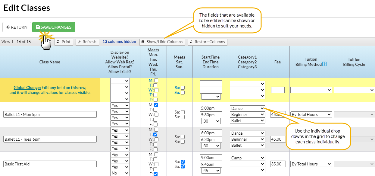 Edit Multiple Classes at Once | Jackrabbit Help Center
