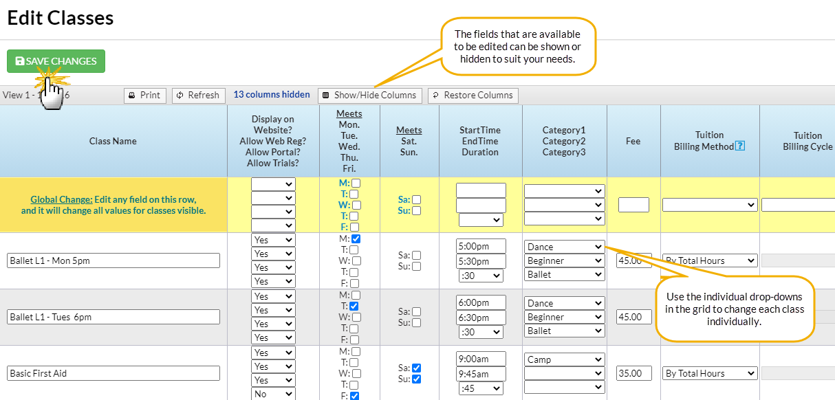 Edit Multiple Classes at Once | Jackrabbit Help Center
