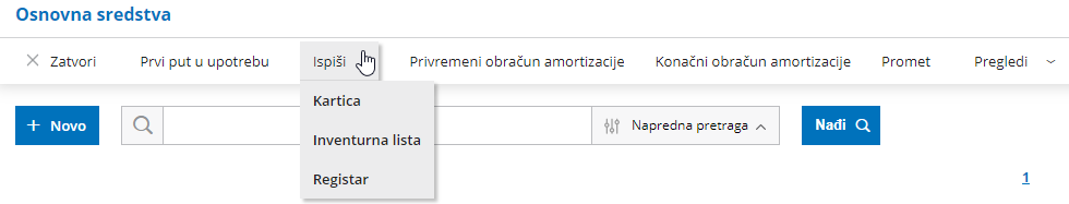Ispisi osnovnih sredstava (kartice, inventurna lista, knjiga DI ...
