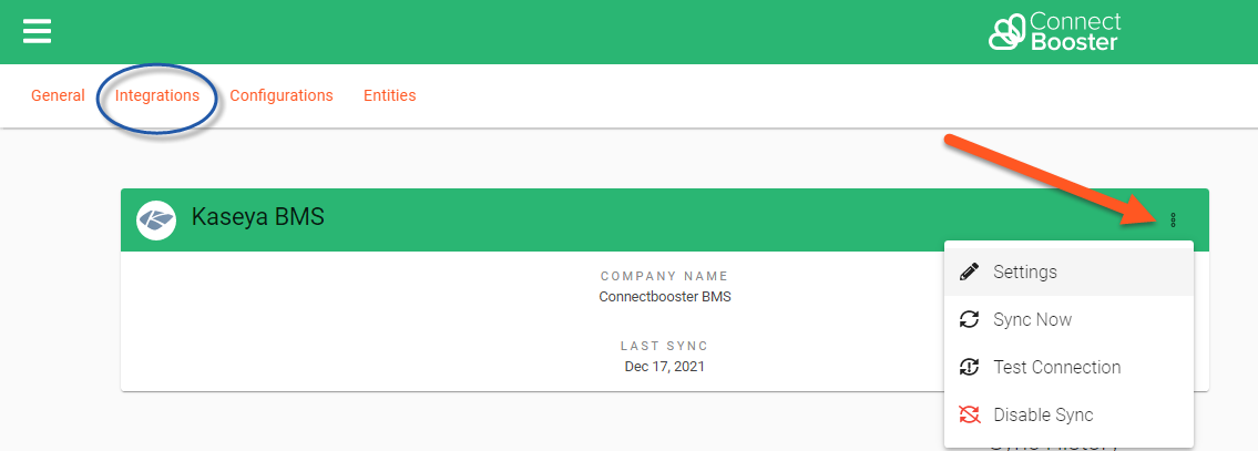 Setting up the Kaseya BMS integration | ConnectBooster Support