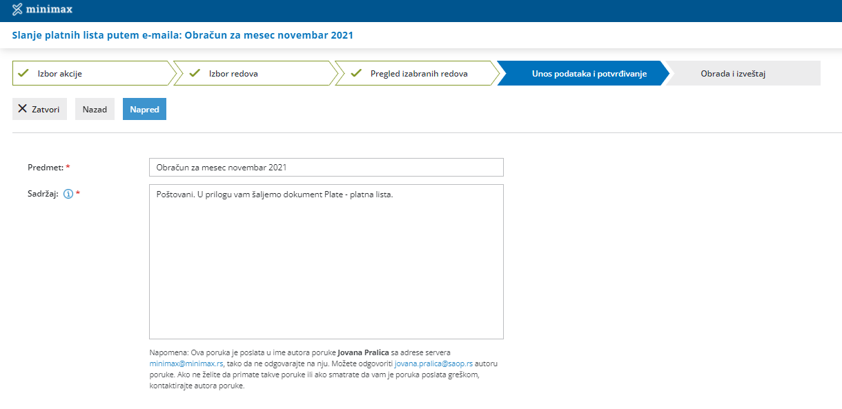 Slanje platnih lista radnika e-mailom | Minimax RS