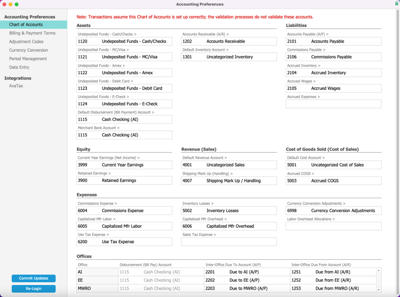 Chart of Account Preferences | aACE 6