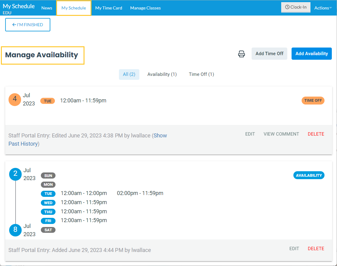 Entering Availability in the Staff Portal | CLASS Help Center